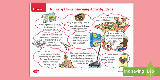 Literacy Nursery Home Activity Ideas
