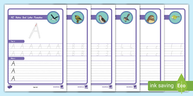 NZ Native Bird Letter Formation Handwriting Cards