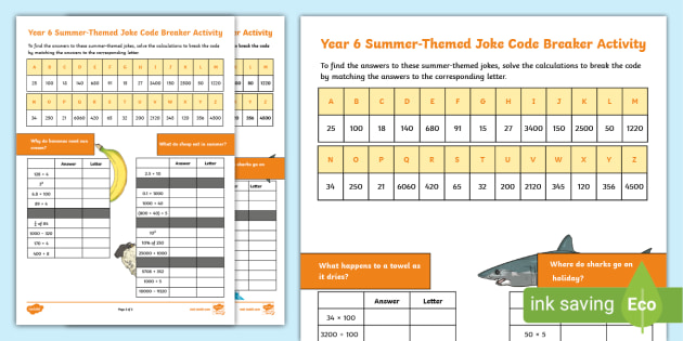 👉 Year 6 Summer-Themed Joke Code Breaker Activity