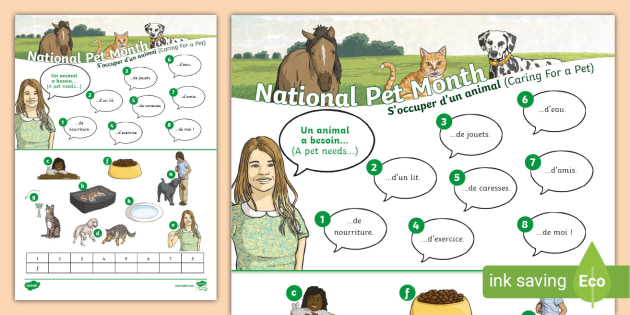 👉 French: National Pet Month - Caring For a Pet Matching Worksheet KS2