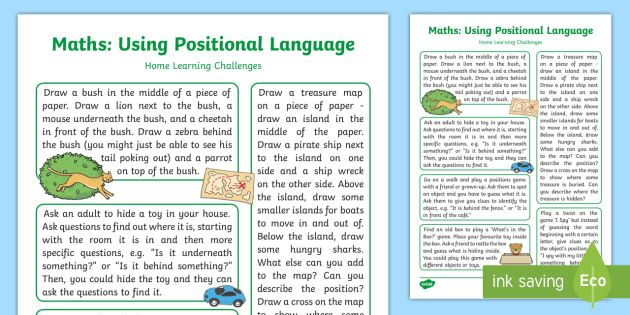 EYFS Uses Positional Language Home Learning Challenges