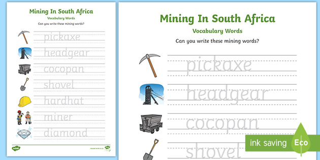 Mining In South Africa Vocab Words (teacher made)