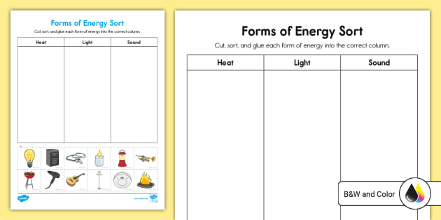 Energy Forms Worksheet