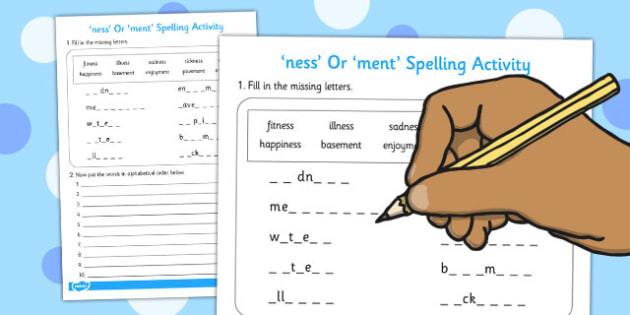 Adding ness and ment Spelling Activity - Twinkl