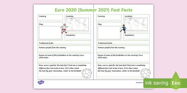 Euro 2020 (Summer 2021) Fast Facts Research Activity Sheet