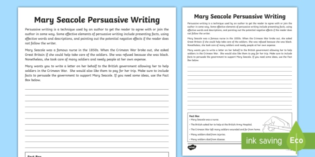 Mary Seacole Persuasive Writing Prompt