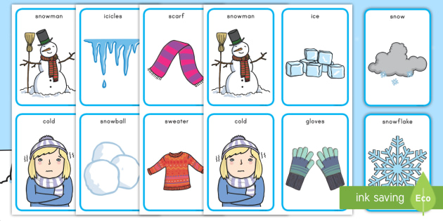 Winter Pairs Matching Card Game - winter, pairs, matching, game