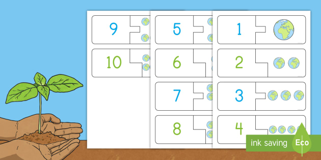 Earth Day 1-10 Number Puzzles - Earth Day, self-correcting puzzle, touch