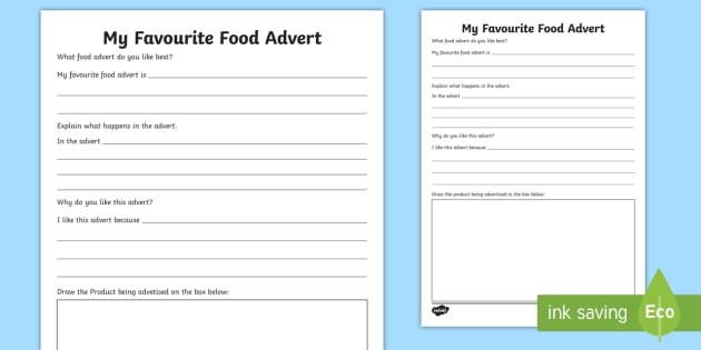 My Favourite Food Advert Worksheet (teacher made)