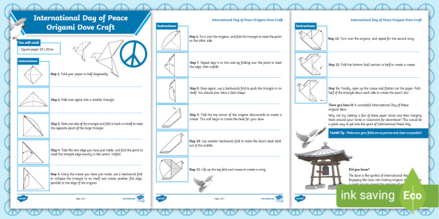 FREE! - International Day of Peace - Origami Dove Craft Instructions