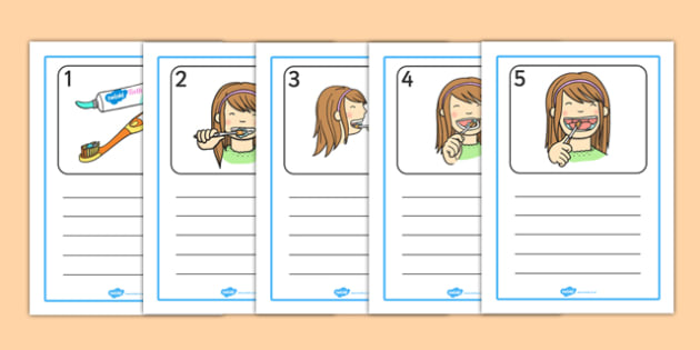 ‘How to brush your teeth’ writing template set.