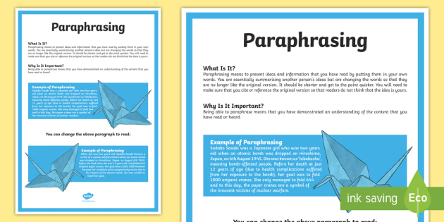 Paraphrasing Display Poster (teacher made)