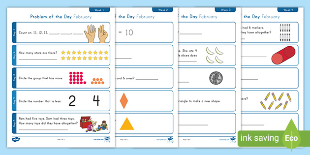Kindergarten Math Problem of the Day - February Activity