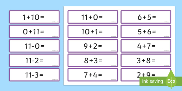Number Facts of 11 Number Sentence Cards