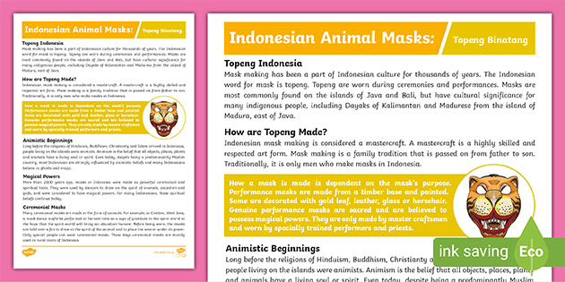Indonesian Ceremonial Animal Masks Fact File