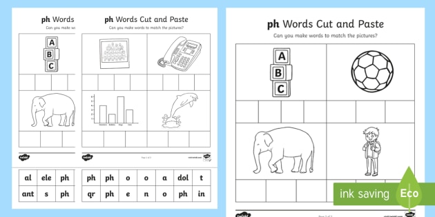 'ph' Cut and Stick Worksheet (teacher made)