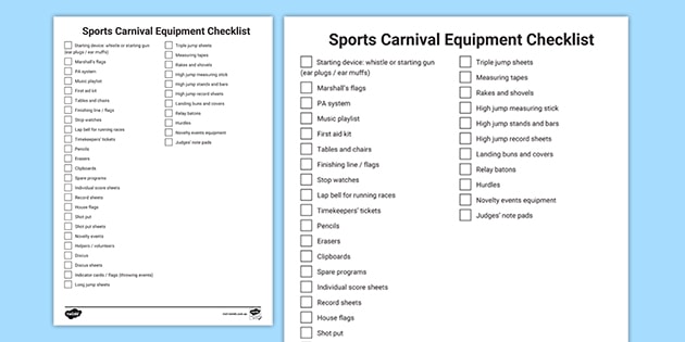 Sports Carnival Equipment Checklist (teacher made)