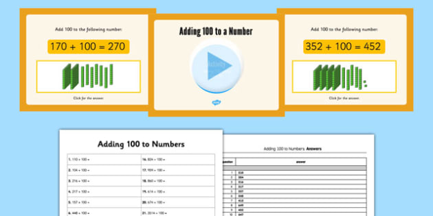 Adding 100 Lessons 1 and 2 Teaching Pack (teacher made)