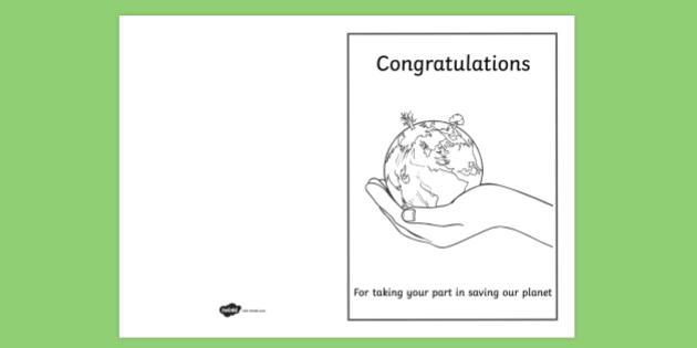 Earth Being Held in Hands Congratulations Card Colouring