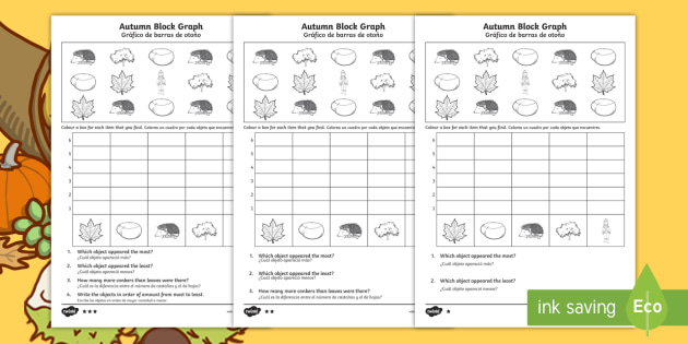 Autumn Count and Graph Worksheet / Worksheet English/Spanish