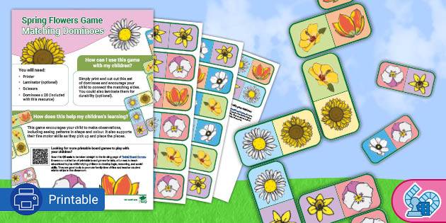 Spring Flowers Colour Matching Dominoes Game for EYFS