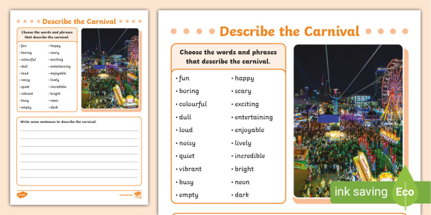 Describe the Carnival Writing Activity (teacher made)