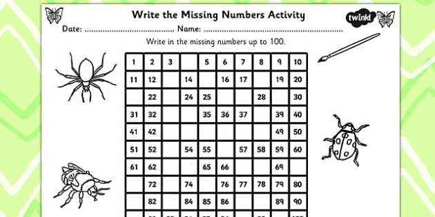 Minibeast Missing Numbers Number Squares - number square, numbers