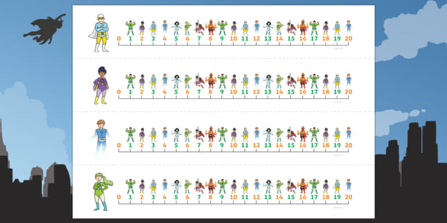 Superhero Number Line (0-20) (teacher made)