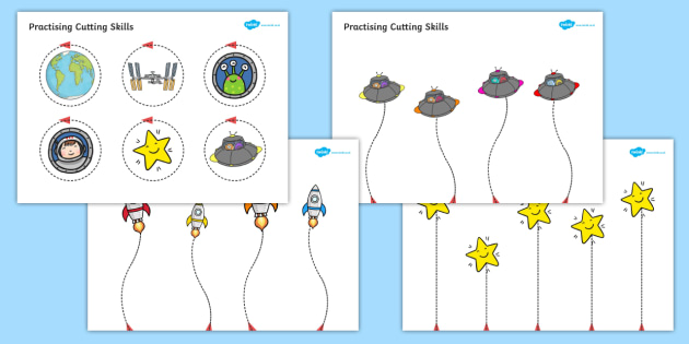 Space-Themed Scissor Skills Worksheet / Activity Sheet Pack