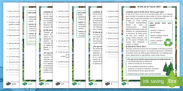 Comprensión lectora de atención a la diversidad: El Día de la Tierra