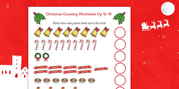 Counting at Christmas Worksheet Up to 10 - counting, christmas ...