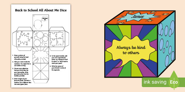 Back to School All About Me Dice Activity - Transition