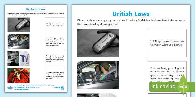 KS2 British Laws Activity Sheet- Citizenship Resources