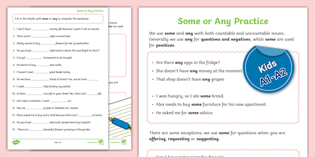 Some Any Some, Any, No, Every ESL Worksheet By Mariyat
