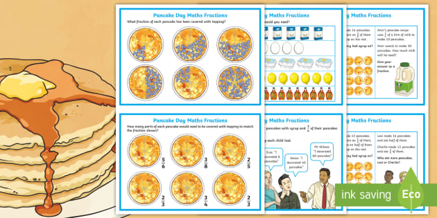 First Level Pancake Day Fractions Maths Prompt Cards