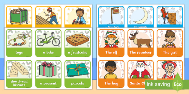 Christmas Sentence Cards Subject-Verb-Object-Adverbial