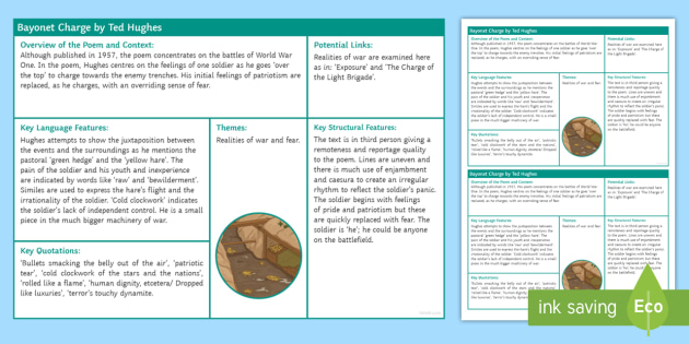 GCSE 'Bayonet Charge' Revision Sheet (teacher made)