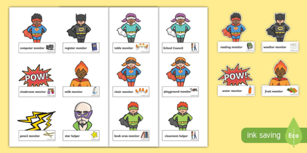 👉 Superhero Classroom Monitor Labels (teacher made)