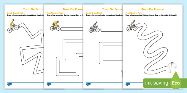 Tour de France Themed Pencil Control Path Worksheets - le tour