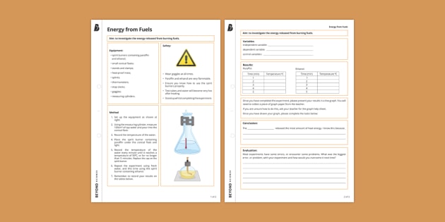 Energy From Burning Fuels KS3 Experiment Sheet