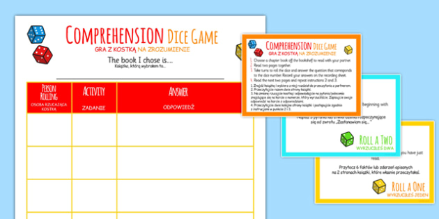 Reading Comprehension Dice Activity Polish Translation