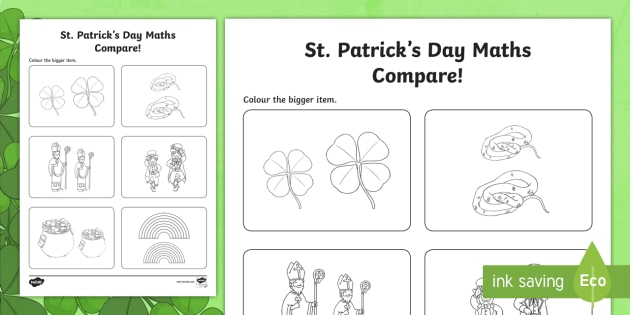 St. Patrick's Day Maths Size Comparison Worksheet / Worksheet