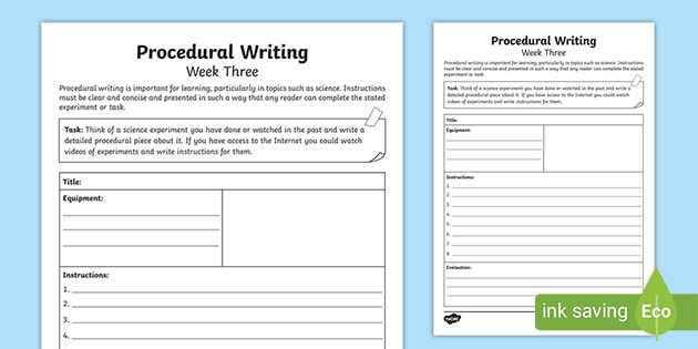 Procedure writing assessment homework sheet. (teacher made)