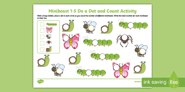 👉 Minibeast 1-5 Do a Dot and Count Activity