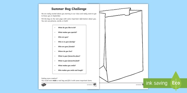 Changeover Day Summer Bag Challenge Worksheet / Worksheet