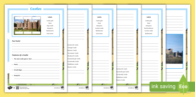 Castles Differentiated Writing Worksheet / Worksheet Pack, worksheet