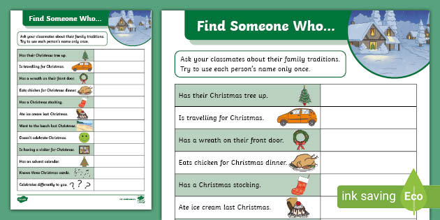 Christmas in Our Class Find Someone Who Activity