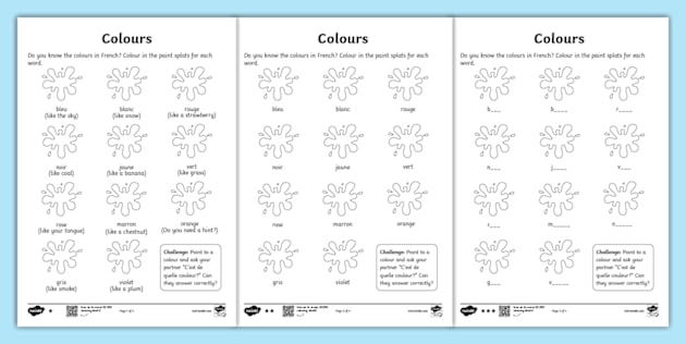 French Color Worksheets French Worksheets – Color Matching Activity