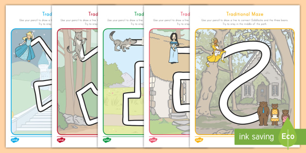 Fairy Tales Pencil Control Path Worksheet / Worksheets