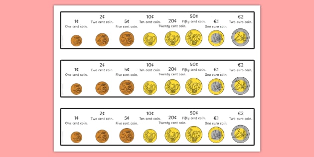Euro Coin Strips - euros, money, coins, currency, visual aids